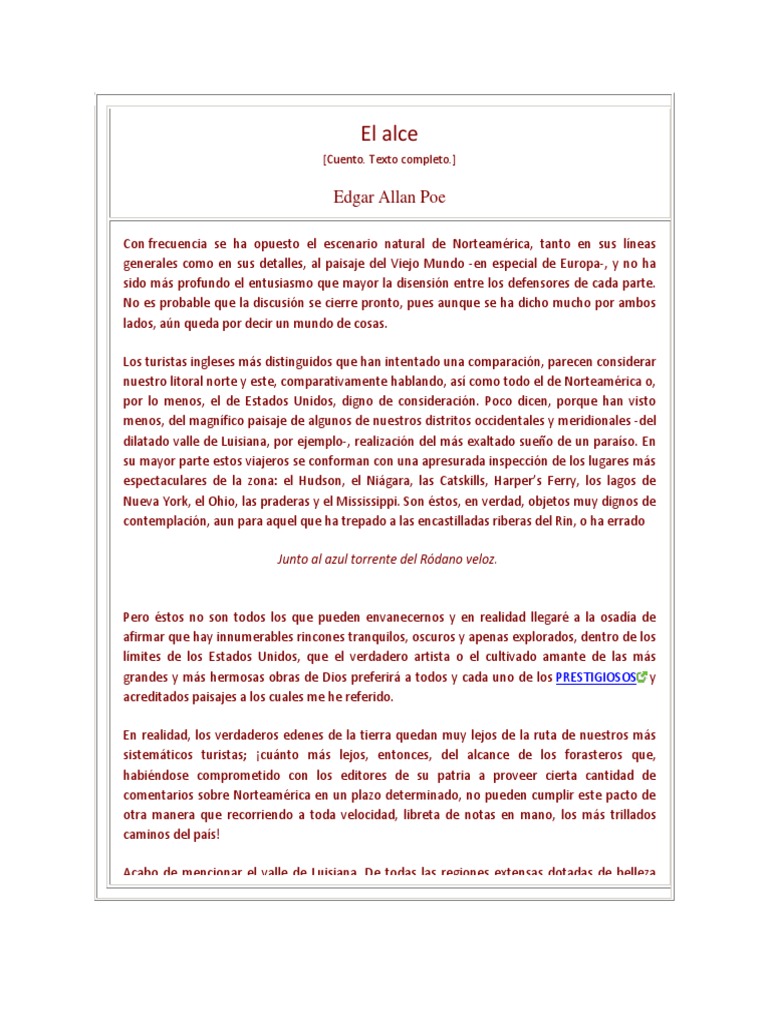 "El Alce" - Edgar Allan Poe. | PDF | Edgar Allan Poe | Paisaje