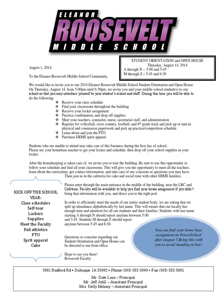 Open House Parent Letter | PDF | Middle Schools | Teachers