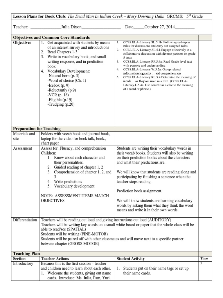 5thgr lesson plan day 1-2 | Reading Comprehension | Lesson Plan