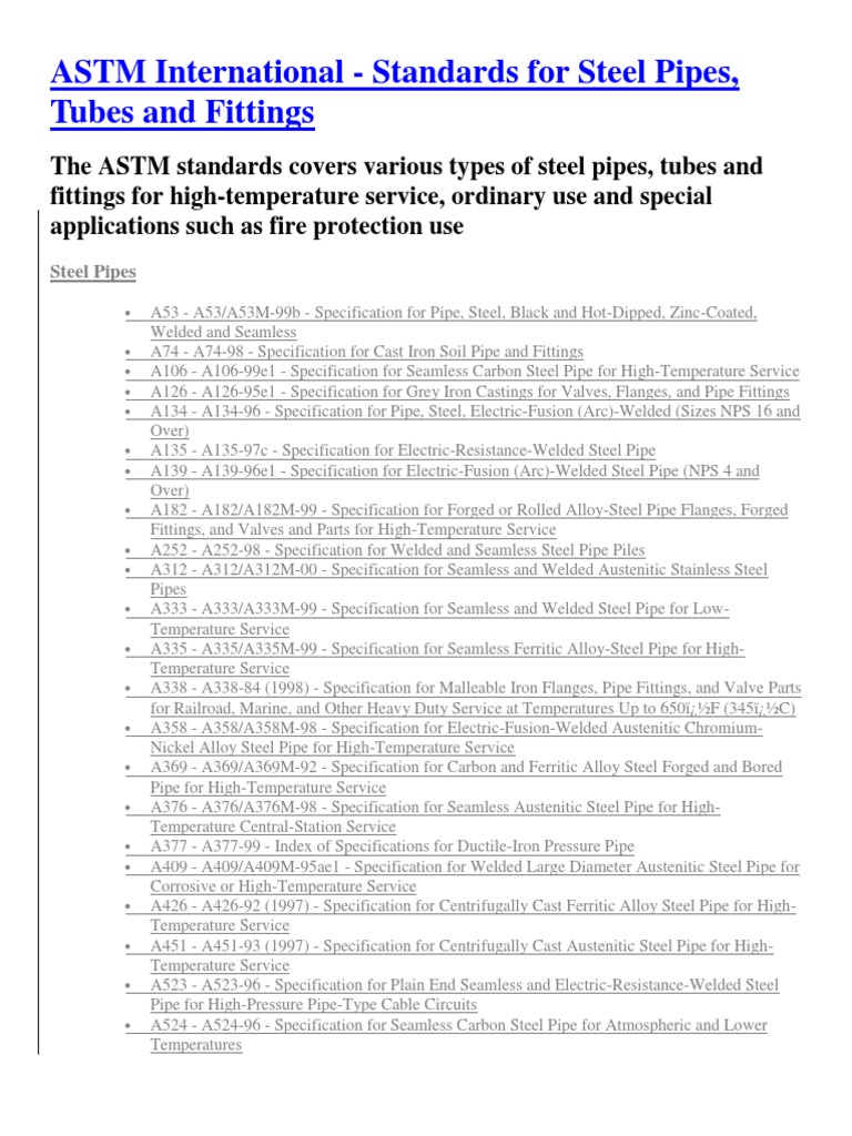Astm STD For Steel Pipe | PDF | Pipe (Fluid Conveyance) | Steel