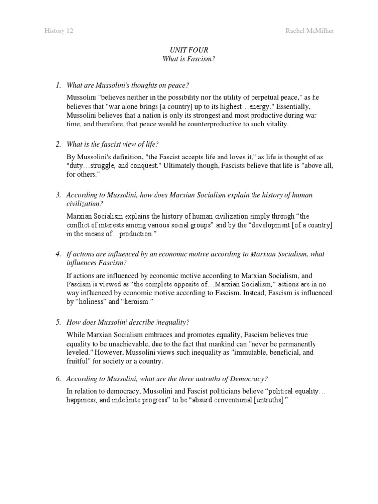 Unit 4 - What Is Fascism | PDF | Fascism | Benito Mussolini