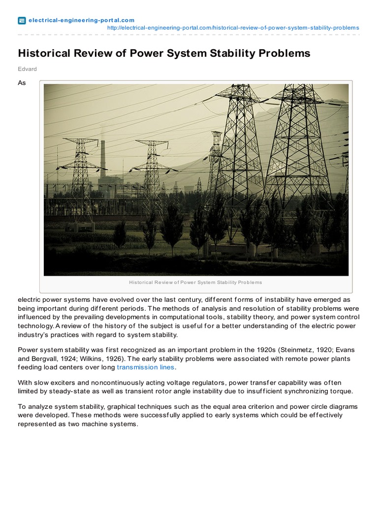 Historical Review of Power System Stability Problems | PDF | Electric Power System | Steady State