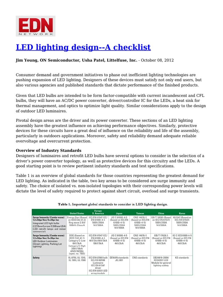 LED Lighting Design A Checklist | PDF | Force | Electrical Engineering