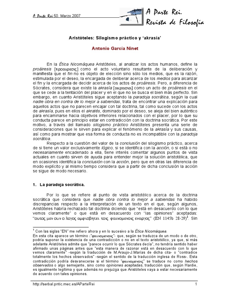 Akrasia. Aristóteles | PDF