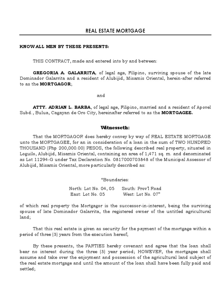Real Estate Mortgage | PDF | Mortgage Law | Land Law