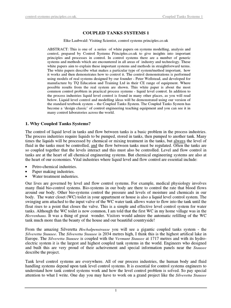 Coupled Tanks Systems | PDF | Control Theory | Control System Coupled Tanks Systems | PDF | Control Theory | Control System