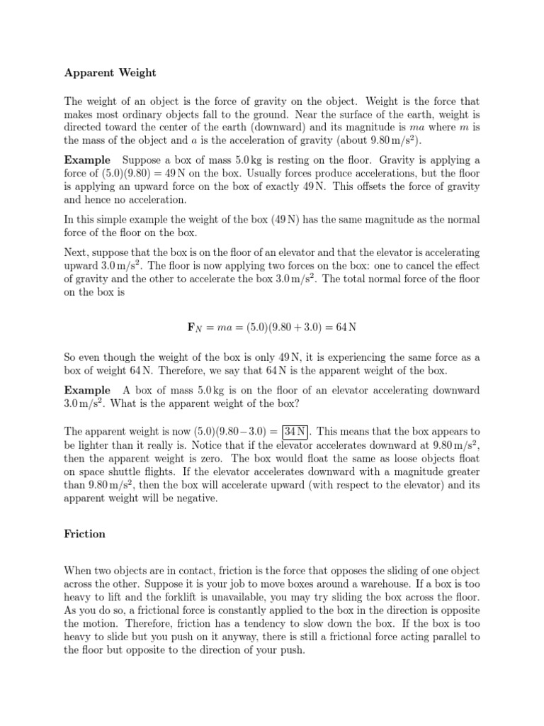 Apparent Weight. Example PDF | PDF | Friction | Force