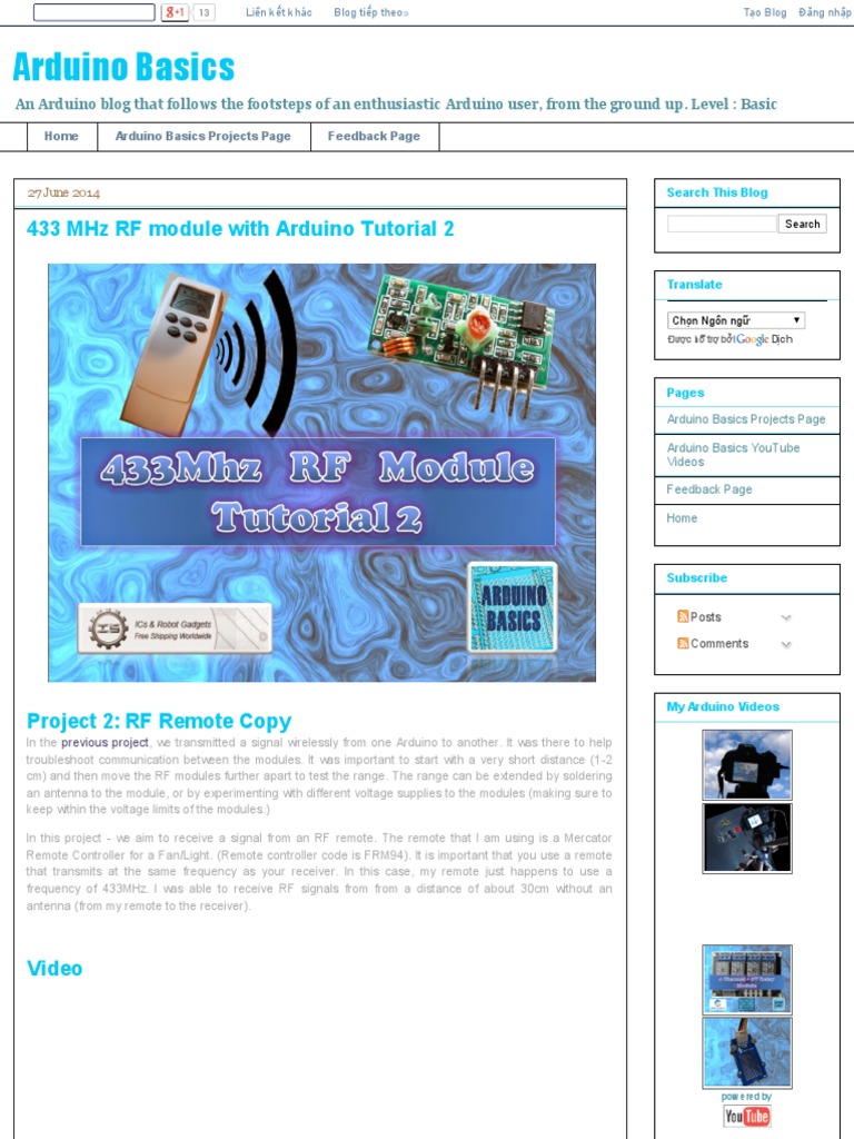 Arduino Basics 433 Mhz Rf Module With Arduino Tutorial 2 Pdf Remote Control Arduino