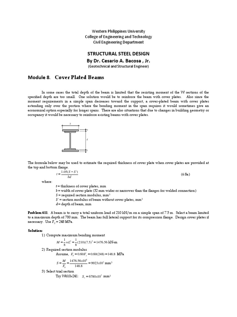 Structural Steel Design by Dr. Cesario A. Bacosa, Jr. - Cover Plated ...