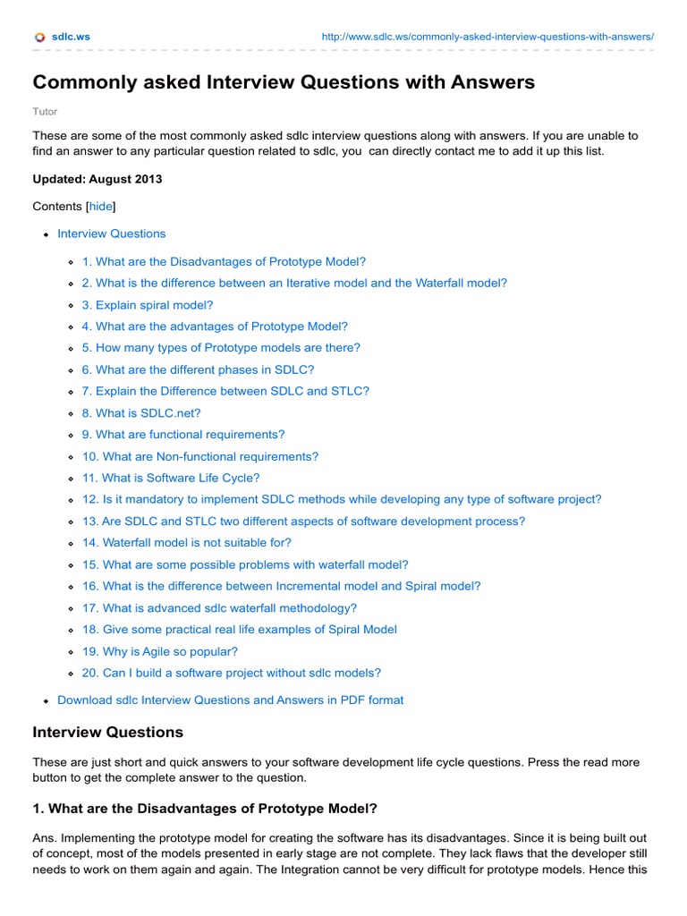 Commonly Asked Software Development Life Cycle (SDLC) Interview ...