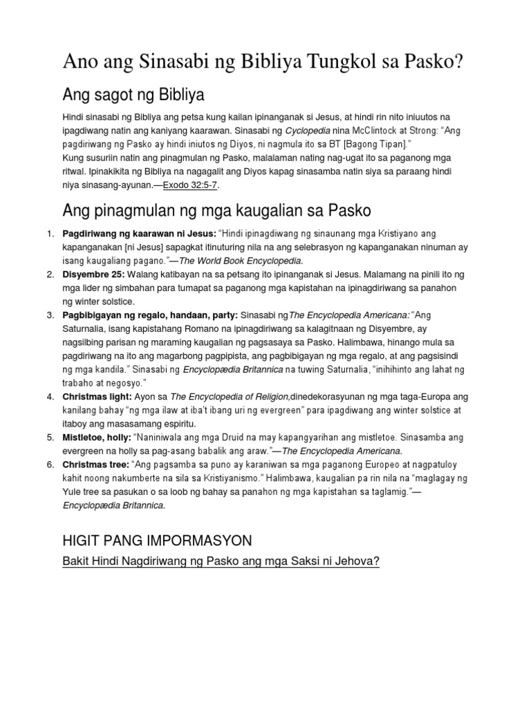 Ano Ang Sinasabi NG Bibliya Tungkol Sa Pasko | PDF