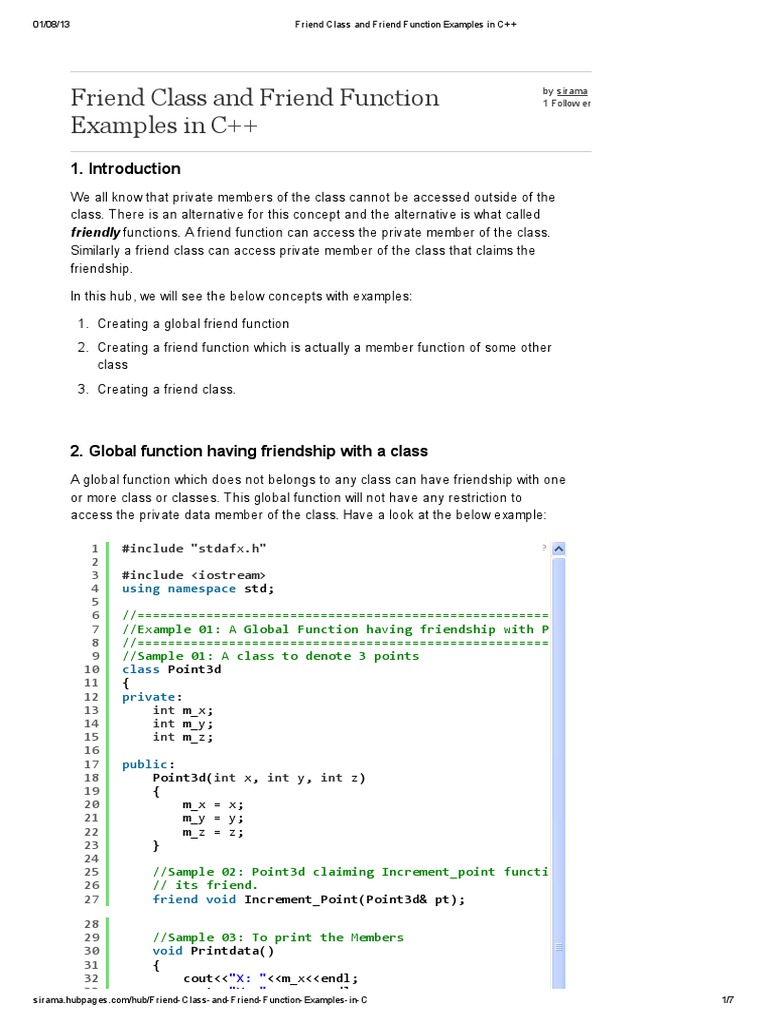 Friend Class And Friend Function Examples In C Pdf Subroutine Method Computer Programming