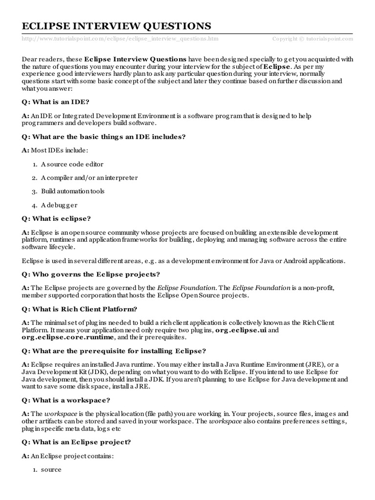 Eclipse Interview Questions | PDF | Eclipse (Software) | Java Virtual ...