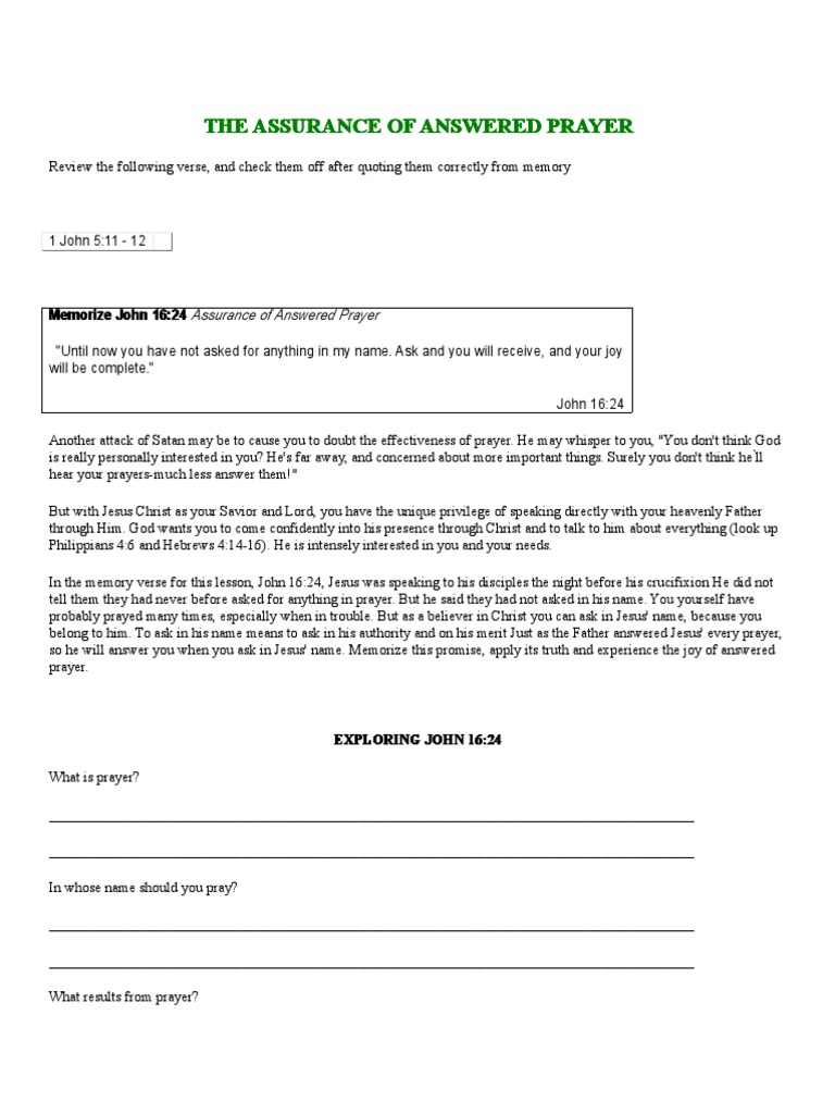 The Assurance of Answered Prayer | PDF | Assurance (Theology) | Jesus