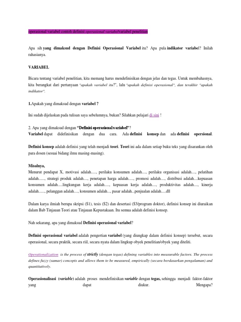 Operasional Variabel Contoh Definisi | PDF