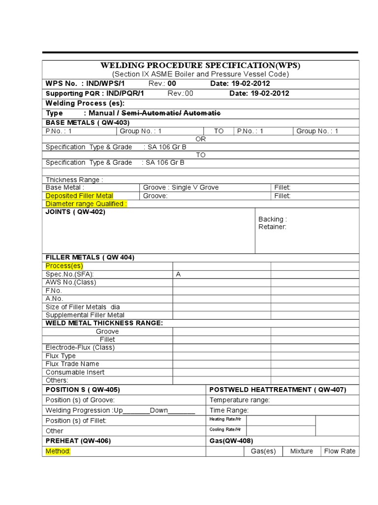 ASME WPS for SA 106 Gr B Welding | PDF
