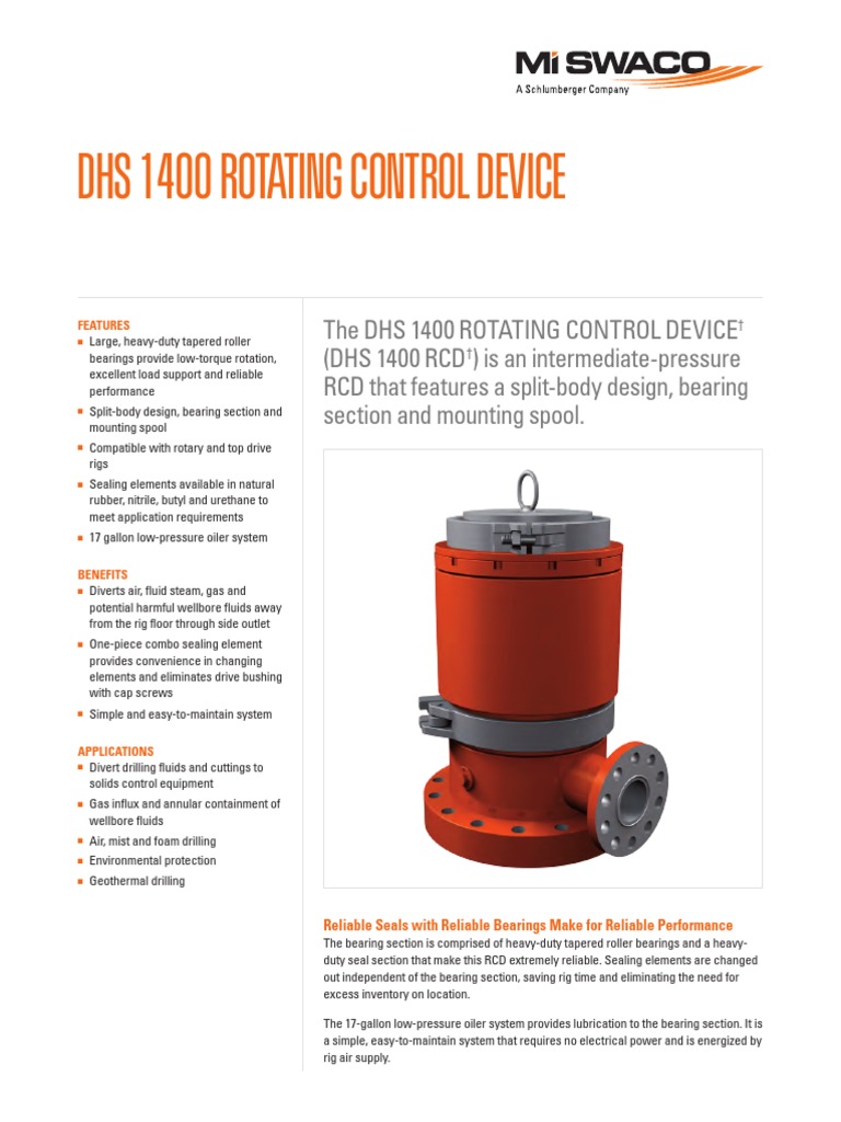 MPD Dhs 1400 RCD | PDF | Bearing (Mechanical) | Drilling Rig