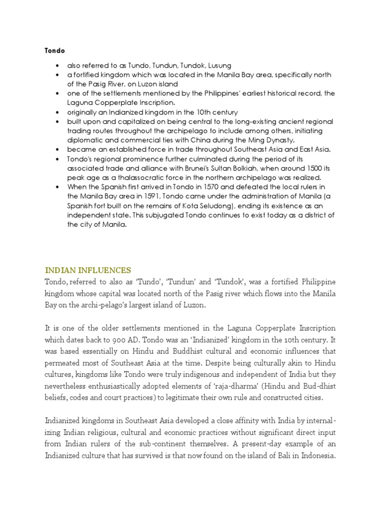 Tondo History | PDF | Asia | Religion And Belief