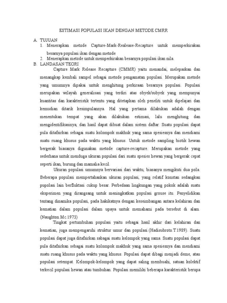 Estimasi Populasi Ikan Dengan Metode CMRR - Ku | PDF | Sains & Matematika