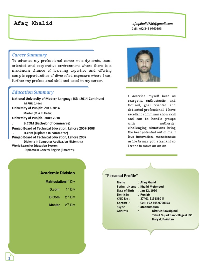 Afaq Khalid CV Complete | PDF | Cognition | Psychological Concepts