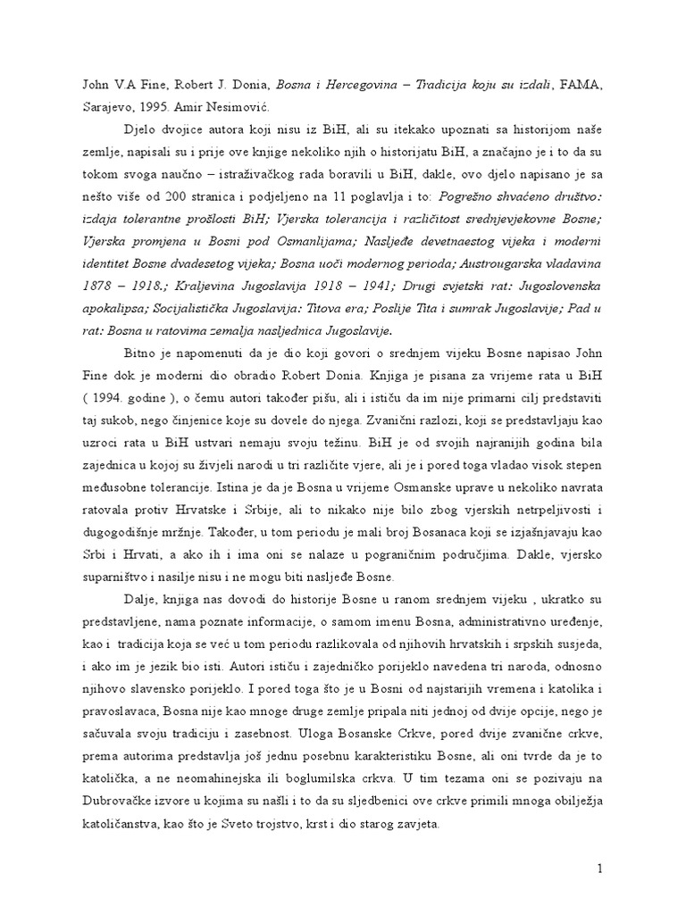 BiH Tradicija Koju Su Izdali - Amir Nesimović | PDF