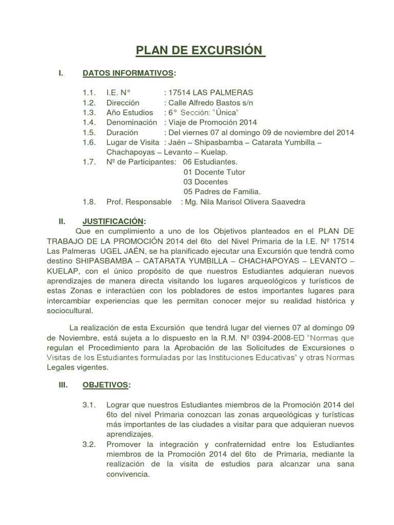 Plan de Excursión | PDF | Enseñando | Cognición