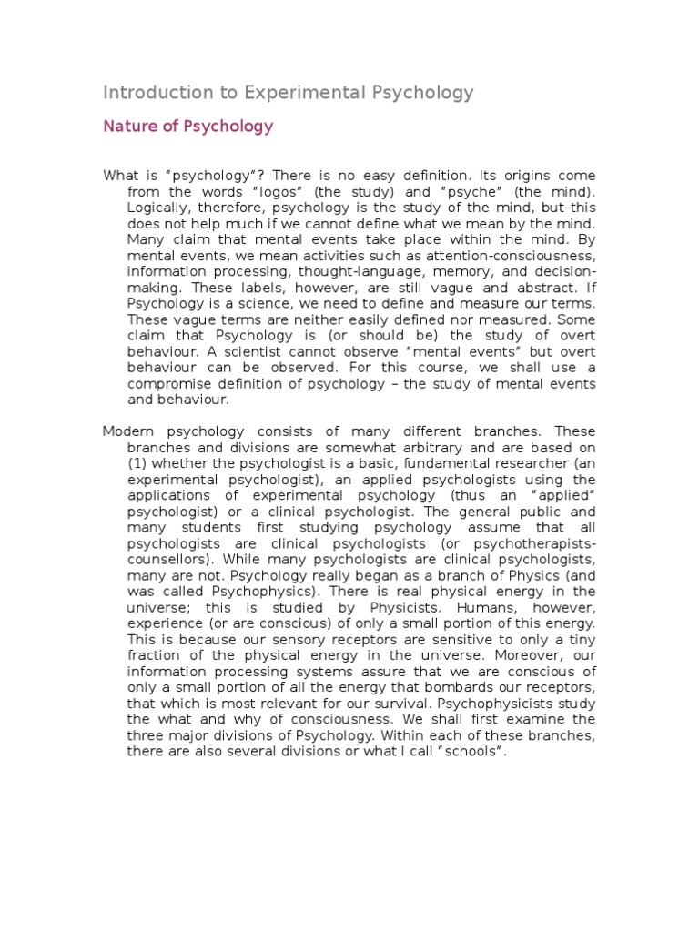 Overview of Experimental Psychology | PDF | Academic Discipline ...