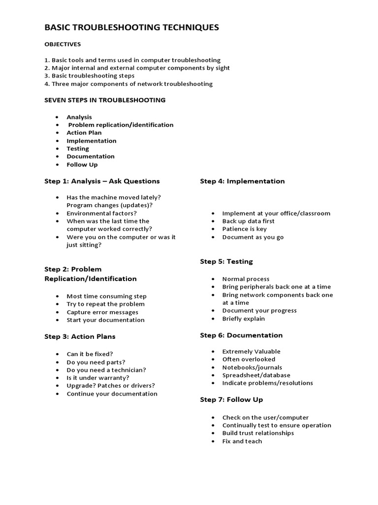 Basic Troubleshooting Techniques | PDF | Computer Keyboard | Troubleshooting