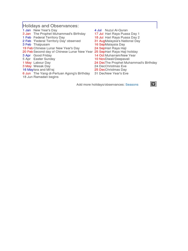 Holidays and Observances | PDF