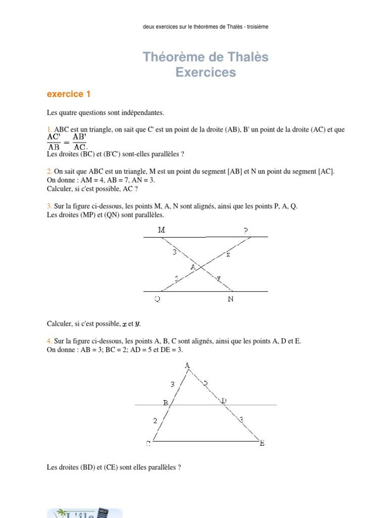 Maths - Exercices - Théorème de Thalès