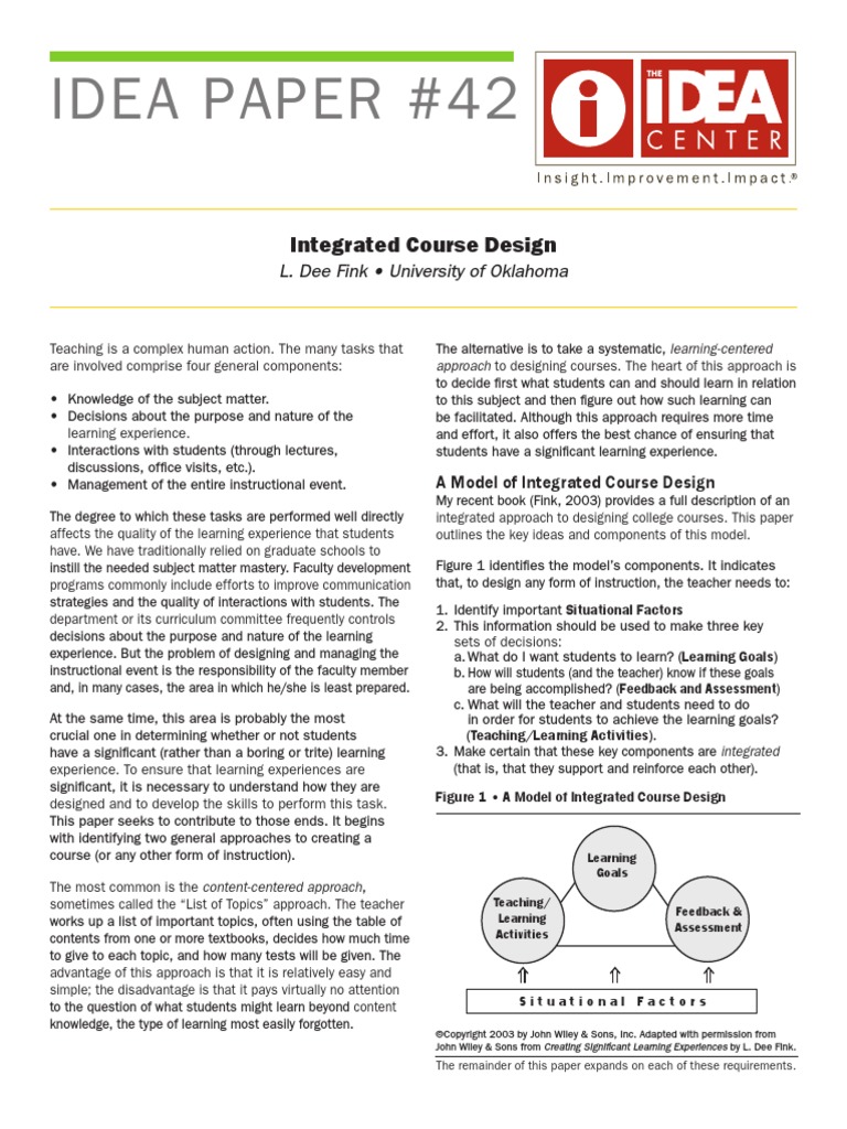 Integrated Course Design - L. Dee Fink | PDF | Educational Assessment ...