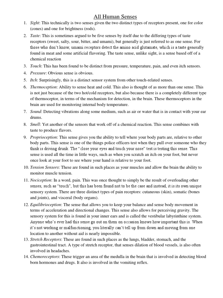 A List of All Human Senses | PDF | Senses | Taste
