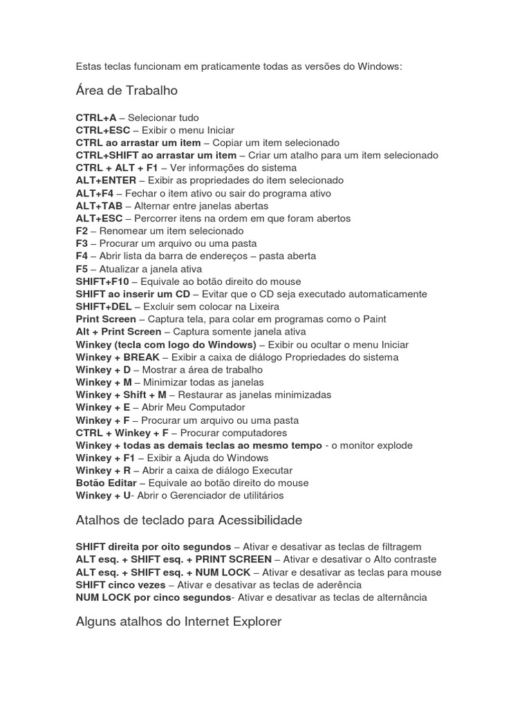 Uma lista abrangente de atalhos de teclado comuns no Windows para área ...
