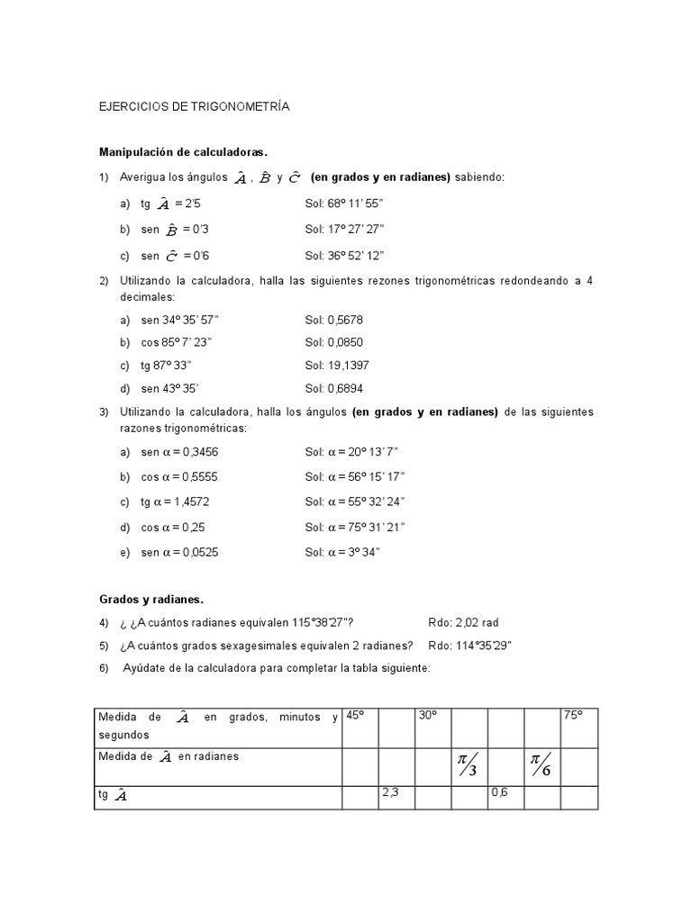 Ejercicios Prácticos de Trigonometría | PDF | Triángulo | Trigonometría