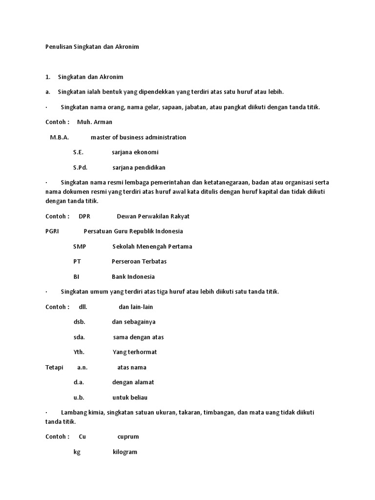 Penulisan Singkatan Dan Akronim | PDF