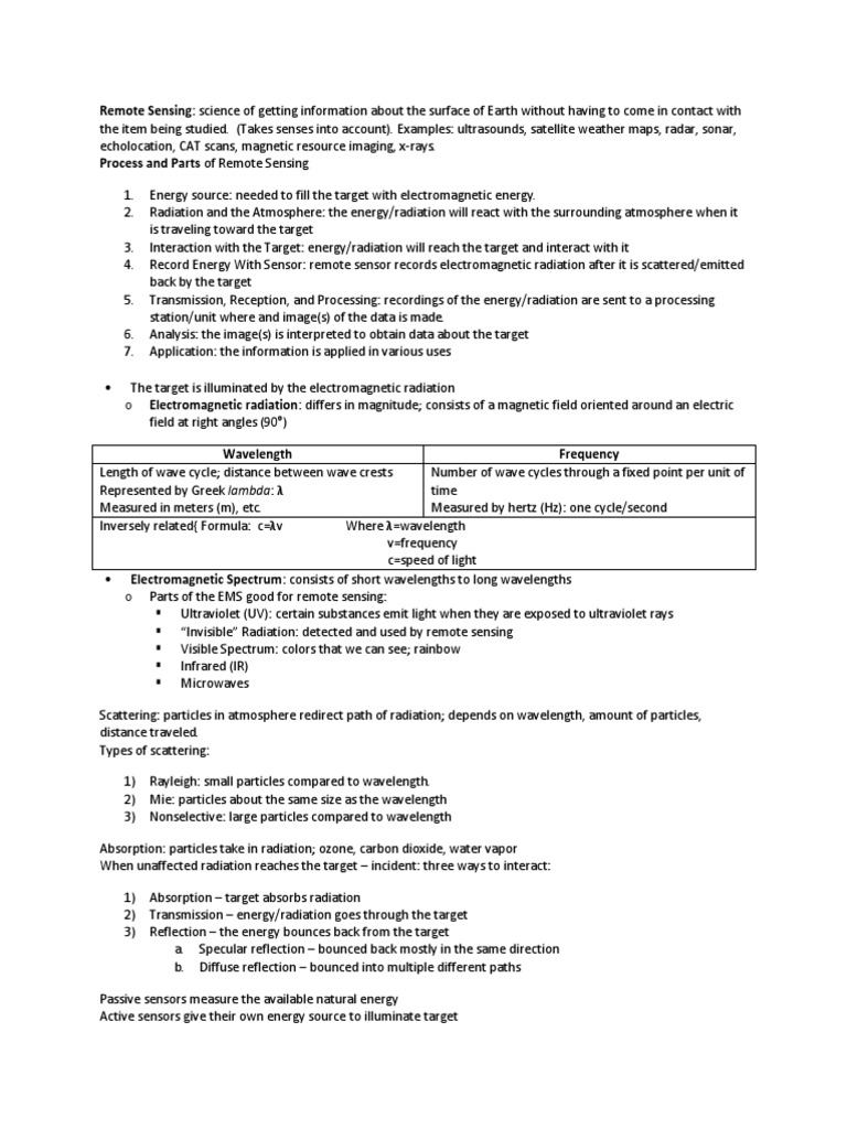Remote Sensing Notes | PDF | Electromagnetic Radiation | Infrared