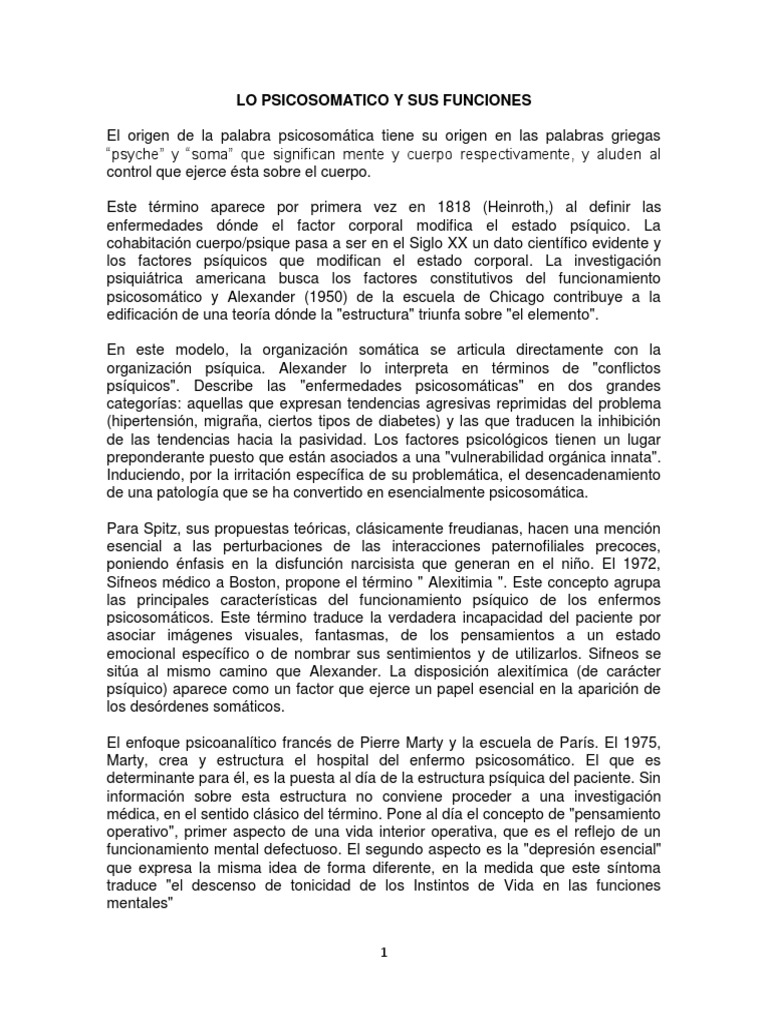 Lo Psicosomatico y Sus Funciones | PDF | Psique (psicología) | Medicina