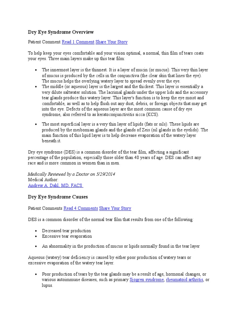 Dry Eye Syndrome Overview | PDF | Human Eye | Clinical Medicine