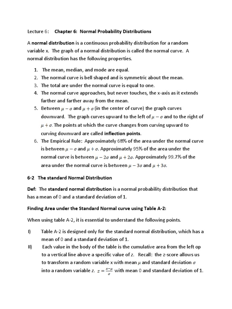 Lecture6 Normal Probability Distribution PDF | PDF | Mean | Standard Deviation