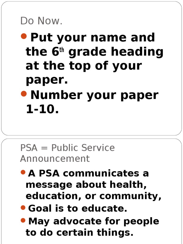 6th Grade PSA Project Guidelines | PDF