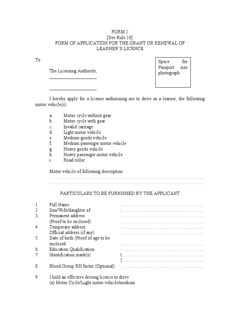 Learner's Licence Application Form | PDF | Driver's License | Identity ...