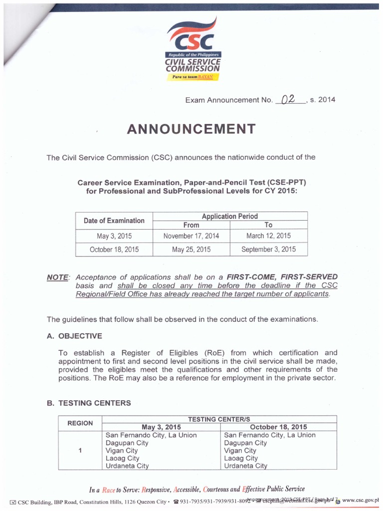 ExamAnnouncement 2015 CSE | PDF