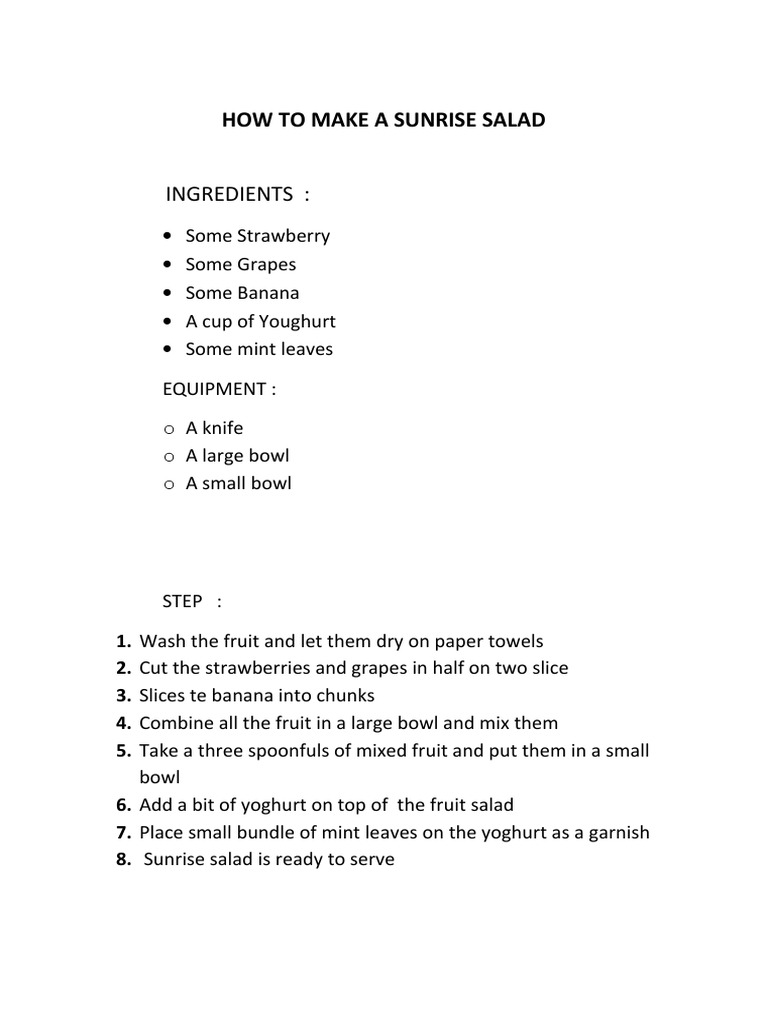 How To Make A Sunrise Salad | PDF