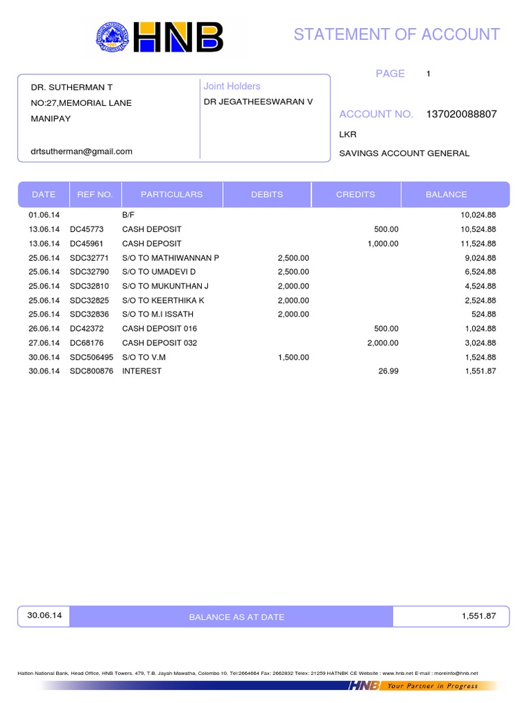 Statement of Account 06.2014 | PDF