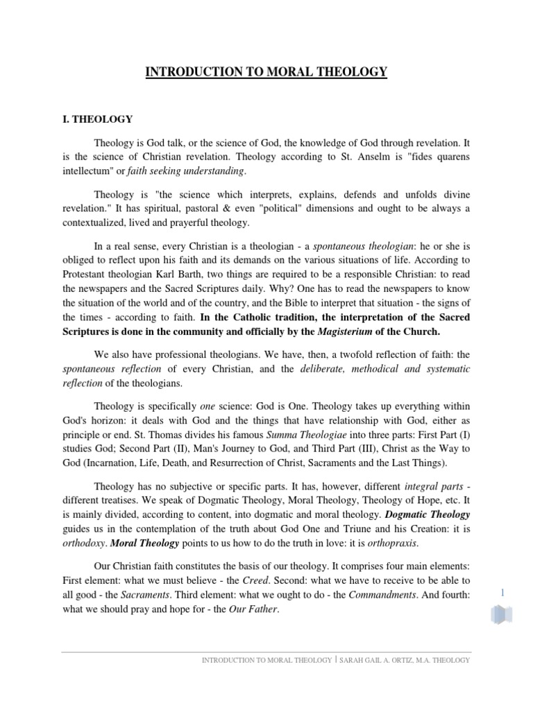 Introduction to Moral Theology | PDF | Ethics In Religion | Religious ...