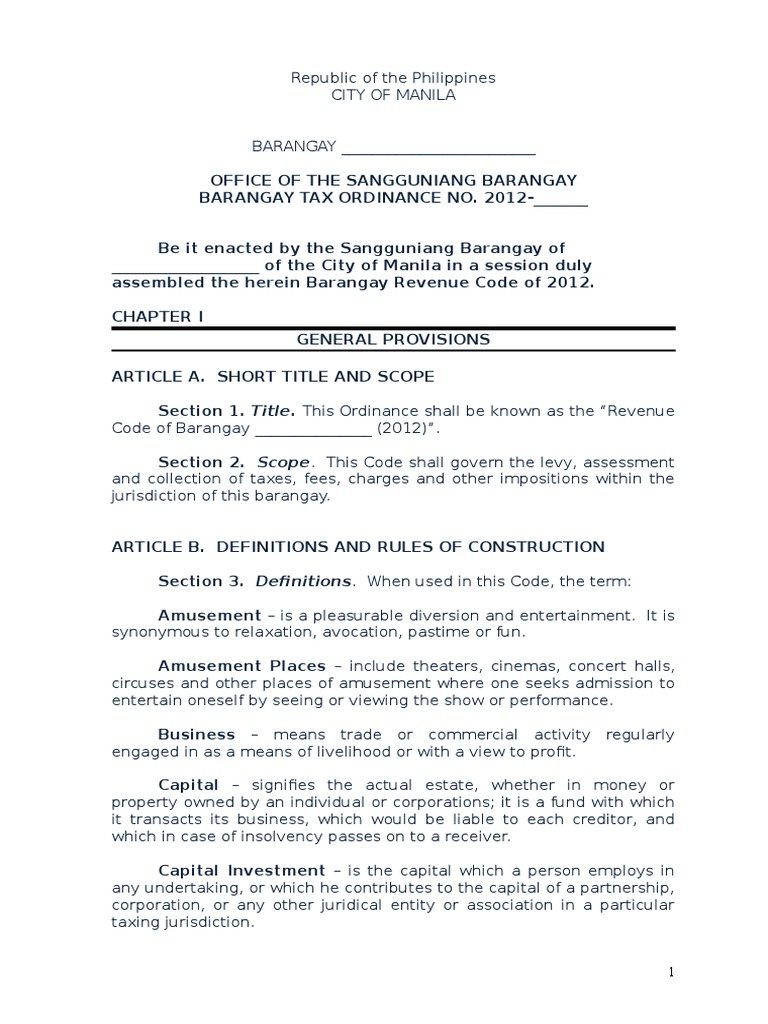 Barangay Tax Code Sample | PDF | Fee | Taxes