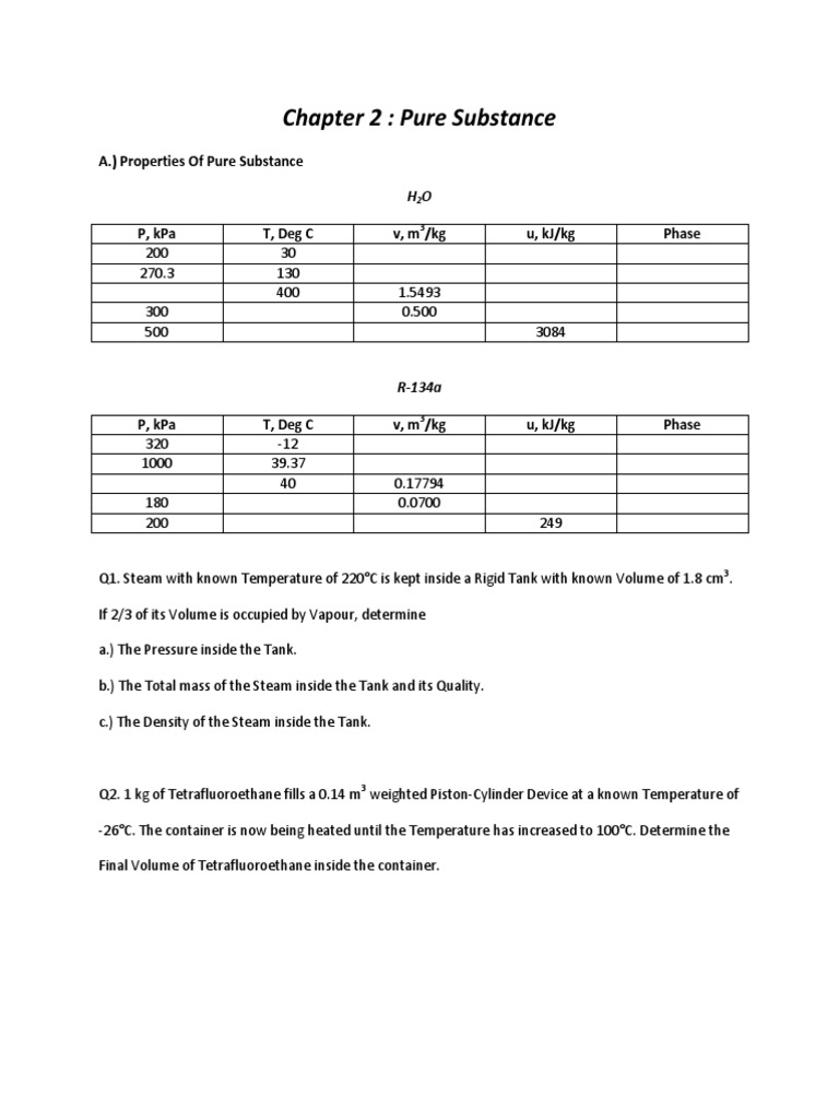 Tutorial Chapter 2 - Pure Substance | PDF | Science & Mathematics