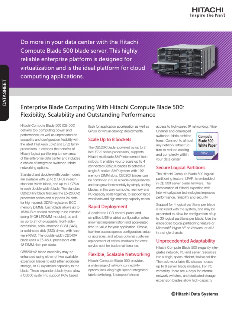 Hitachi Compute Blade 500 Datasheet | PDF | Solid State Drive | Hard ...