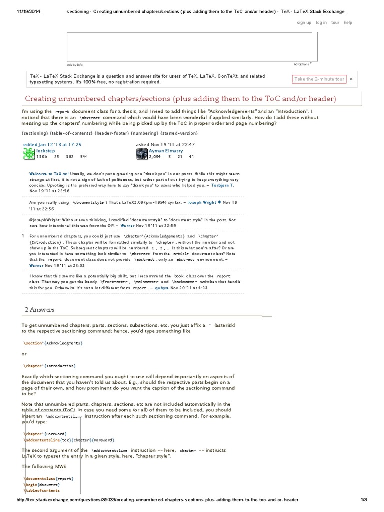 Sectioning - Creating Unnumbered Chapters - Sections (Plus Adding Them To The ToC and - or ...