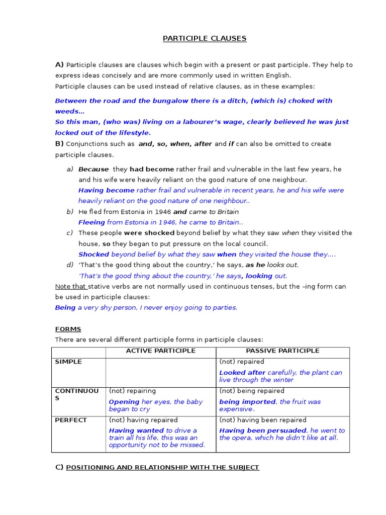 Understanding Participle Clauses | PDF | Subject (Grammar) | Sentence ...